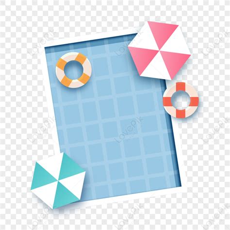 Summer Color Rectangular Swimming Pool Paper Cut Style Illustration