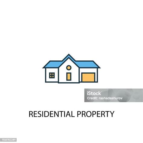 주거 용 부동산 개념 2 컬러 라인 아이콘입니다 간단한 노란색과 파란색 요소 그림입니다 주거용 부동산 개념 개요 기호 디자인 0명에 대한 스톡 벡터 아트 및 기타 이미지