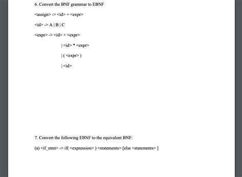 Solved 6 Convert The Bnf Grammar To Ebnf Abc