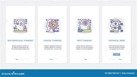 Mind Processes Line Logical Thinking Ux Ui Onboarding Mobile App Page Screen Set Stock Vector