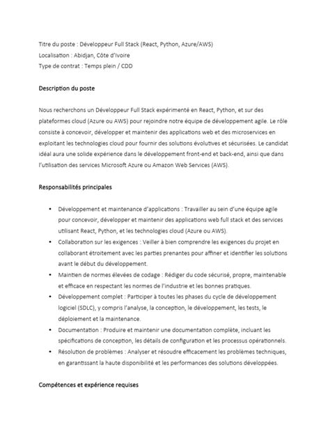 développeur full stack react python azureaws pdf