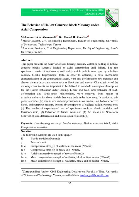 Pdf The Behavior Of Hollow Concrete Block Masonry Under Axial Compression
