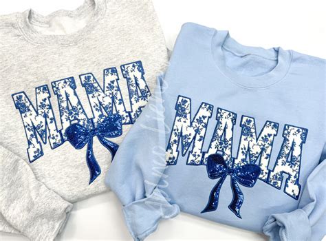 Blue Floral Mama Bow Sequins And Chenille Embroidery Patch Ablnco