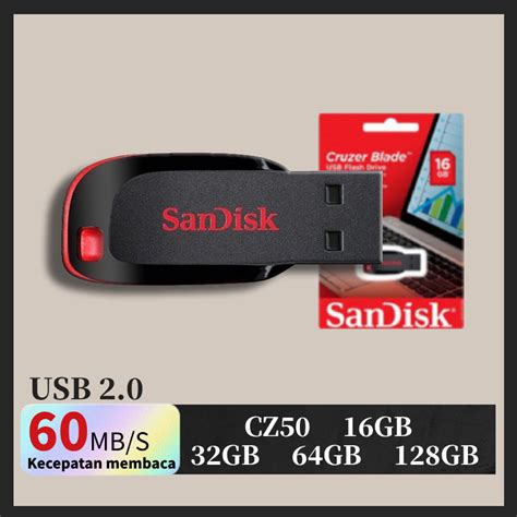 Jual SDisk Cruzer Blade CZ50 128GB 64GB 32GB USB 2.0 Flash disk 64 gb ...