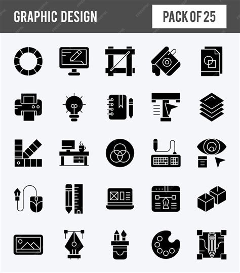 Premium Vector 25 Graphic Design Glyph Icon Pack Vector Illustration