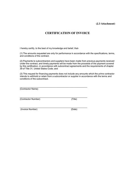 Certification Of Construction Invoice In Word And Pdf Formats