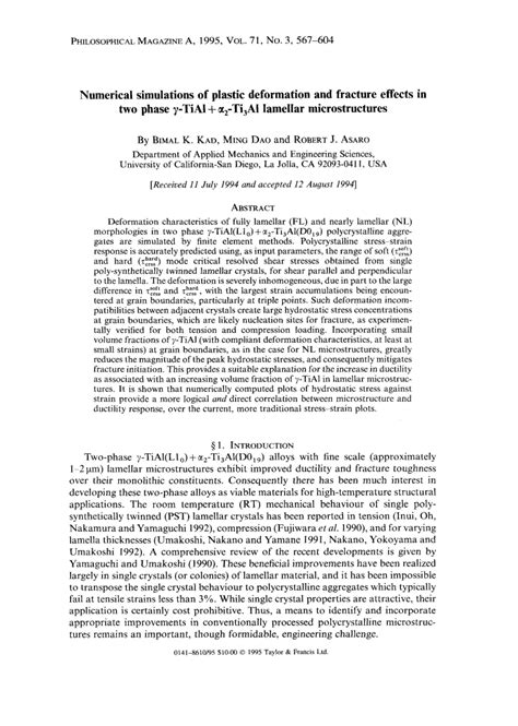 Pdf Numerical Simulations Of Plastic Deformation And Fracture Effects