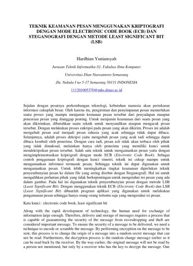 Teknik Keamanan Pesan Menggunakan Kriptografi Dengan Mode Electronic Code Book Ecb Dan