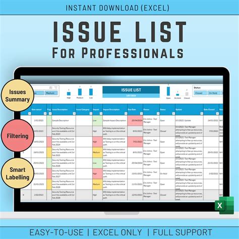 Excel Issue Tracking List Etsy