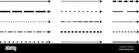 Straight Thin Dash Arrows Collection Black Long Dotted Arrow Set