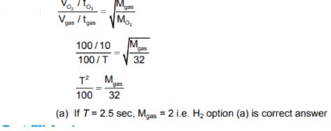 53 100 ml of o2 gas diffuses in 10s 100 ml of gas x diffuses in t