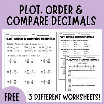 Compare Order And Plot Decimals Decimals Fractions Number Line Worksheets