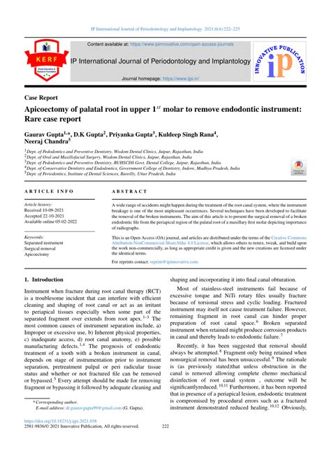 Pdf Apicoectomy Of Palatal Root In Upper 1 Molar To Remove Endodontic