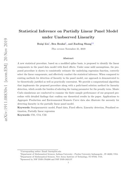 pdf statistical inference on partially linear panel model under