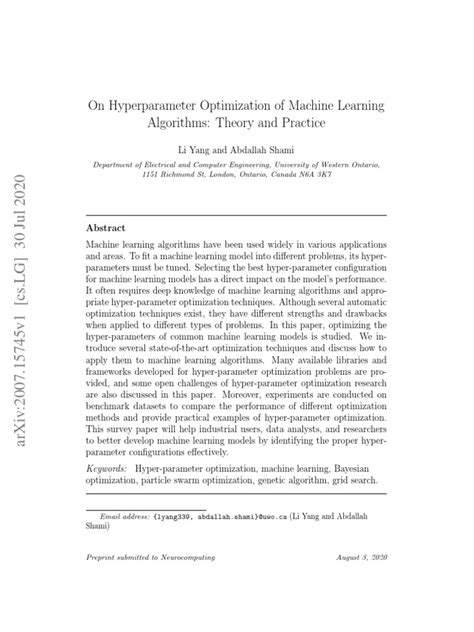 Hyperparameter Optimization Of Ml Algorithms Pdf Mathematical Optimization Machine Learning