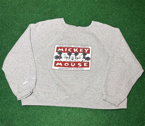 90s Mickey Mouse Boxy Cropped Crewneck Sweatshirt Rare Large Vintage
