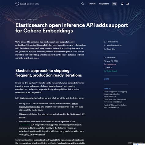 现已通过elastic‘s Inference Api 提供 Cohere 嵌入cohere嵌入引擎 Csdn博客
