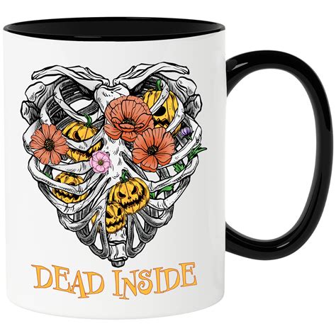 Dead Inside чаша скелет сърце мъртъв отвътре пуканки илюстрация тикви за Хелоуин с черна