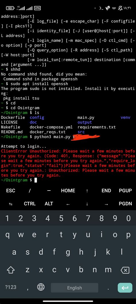 Error Run Osintgram Help Me · Issue 609 · Dataluxosintgram · Github