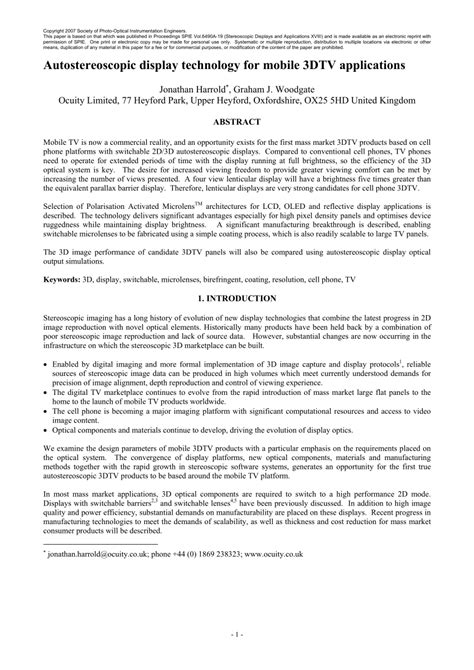 Pdf Autostereoscopic Display Technology For Mobile 3dtv Applications Art No 64900k