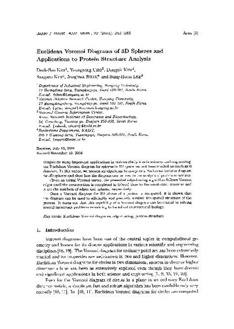 pdf euclidean voronoi diagrams of 3d spheres and applications to