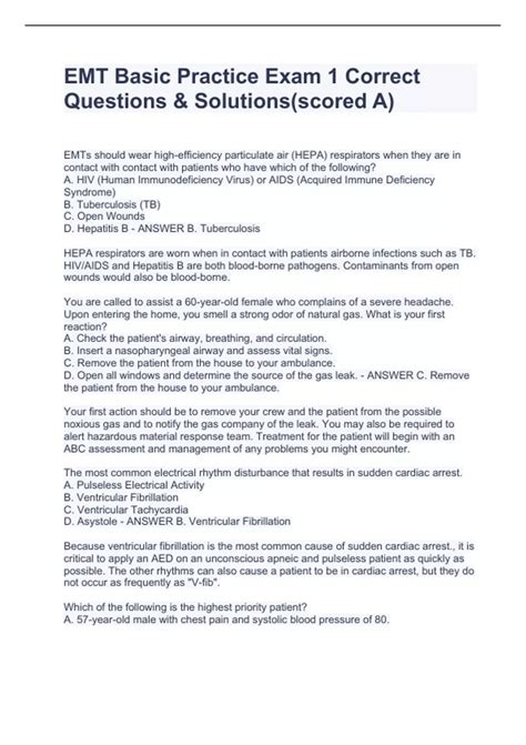 EMT Basic Practice Exam 1 Correct Questions Solutions Scored A EMT Basic Stuvia US