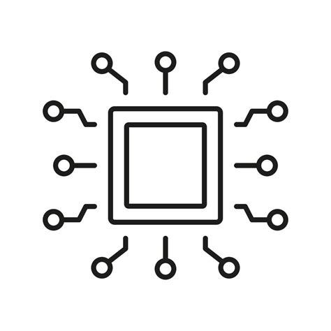 Micro Chip Digital Technology Line Icon Cpu Linear Pictogram Electronic Circuit Central