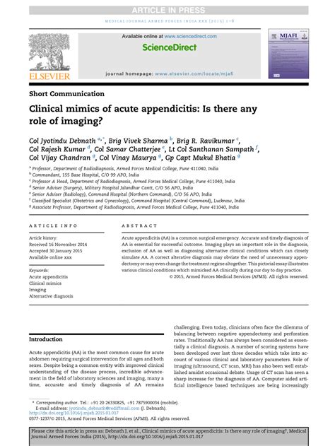 Pdf Clinical Mimics Of Acute Appendicitis Is There Any Role Of Imaging