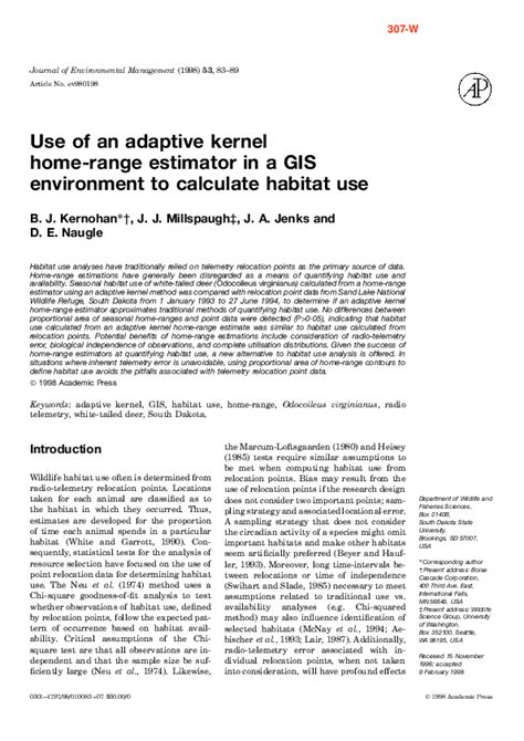 Pdf Use Of An Adaptive Kernel Home Range Estimator In A Gis Environment To Calculate Habitat Use