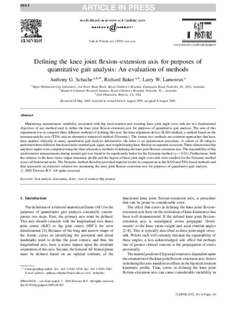 Pdf Defining The Knee Joint Flexionextension Axis For Purposes Of