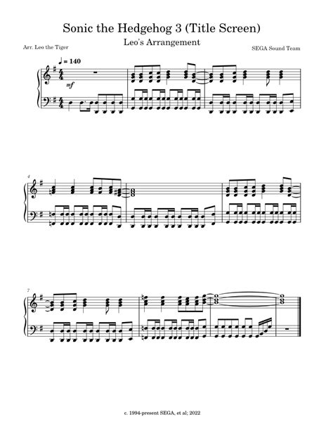 Sonic The Hedgehog 3 Title Screen Jun Senoue Sheet Music For Piano
