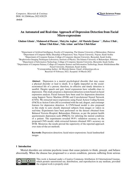 Pdf An Automated And Real Time Approach Of Depression Detection From Facial Micro Expressions