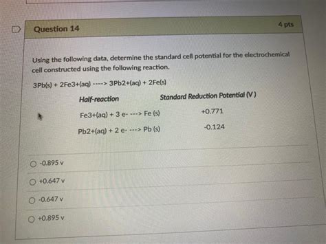 solved 4 pts question 14 using the following data determine