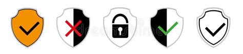 Set Of Security Shield Icons Security Shields Logotypes With Check