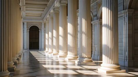 Illuminated Hallway With Columns Experiment With Light And Shadow To
