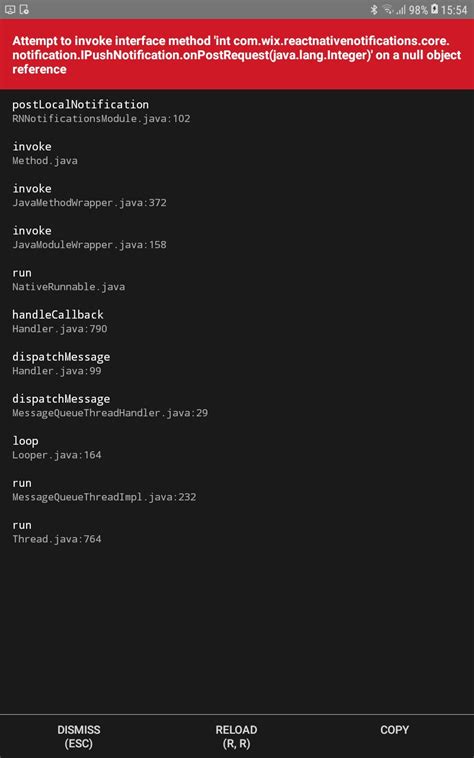 Android Attempt To Invoke Interface Method Void Wix Reactnativenotifications Core
