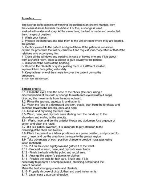 Procedure For Sponge Bath Pdf