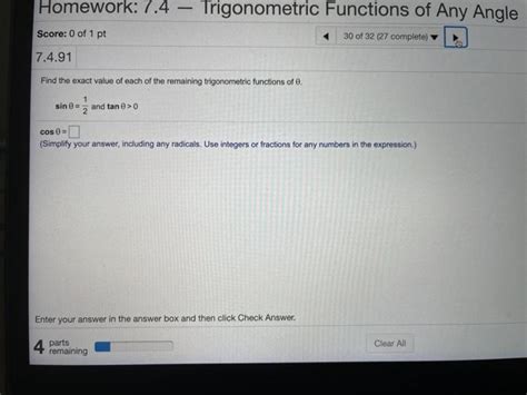 Solved Homework 7 4 Trigonometric Functions Of Any Angle