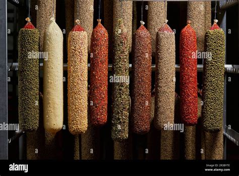 Different Types Of Salami Hanging Stock Photo Alamy