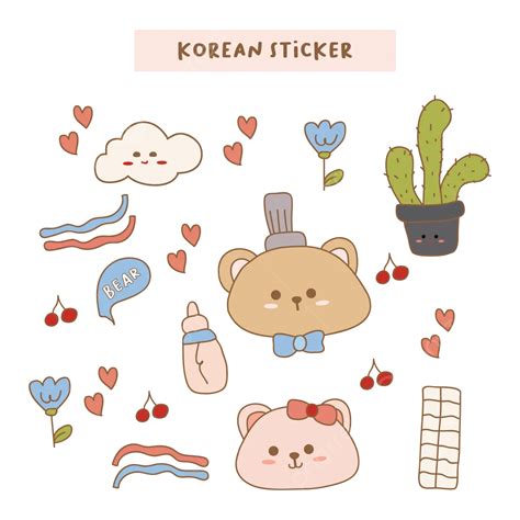 귀여운 한국 곰 스티커 세트 일러스트 벡터 세트 일러스트 스티커 일러스트 벡터 일러스트 Png 일러스트 및 벡터 에 대한 무료 다운로드 Pngtree