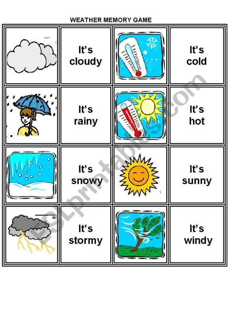 English Worksheets Weather Memory Game