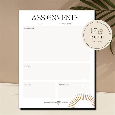 Printable School Class Assignment Planner Neutral Assignments Etsy