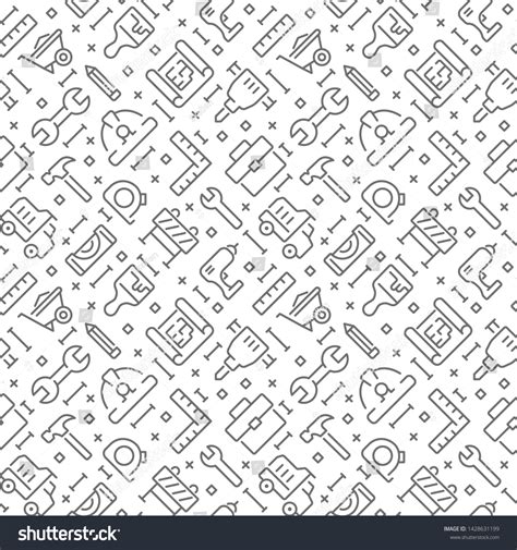 Construction Seamless Pattern Thin Line Icons Stock Vector Royalty Free 1428631199