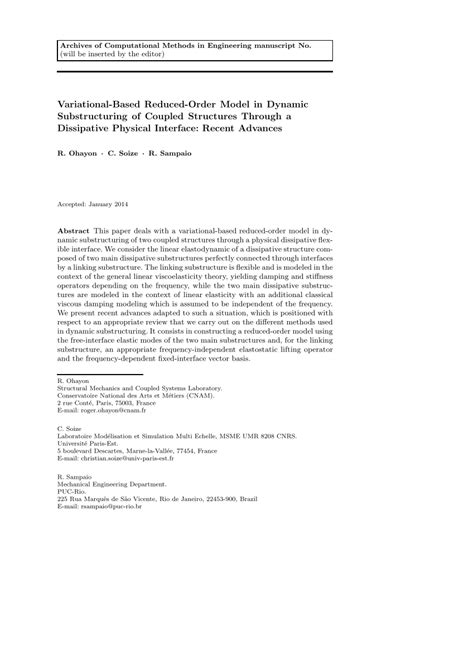 Pdf Variational Based Reduced Order Model In Dynamic Substructuring