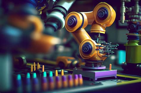 로봇 공장 3d 개념 자동화된 로봇 팔 조립 선형 인공 지능 프리미엄 사진