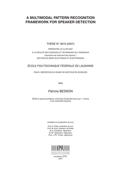 Pdf A Multimodal Pattern Recognition Framework For Speaker Detection