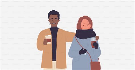 커피를 마시고 걷는 세련된 아름다운 커플 야외 여가 시간을 함께 보내는 만화 벡터 그림 벡터 Unsplash의 우정 이미지