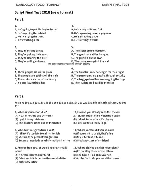 Script Final Test 2018 New Format The Passengers Are Passing