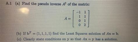 Solved A1 A Find The Pseudo Inverse At Of The Matrix A