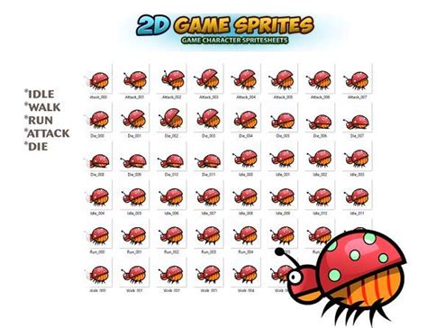 Bugs D Game Sprites Set Sprite Games Game Assets